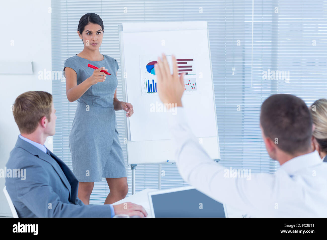 Manager presenting statistics to her colleagues Stock Photo - Alamy