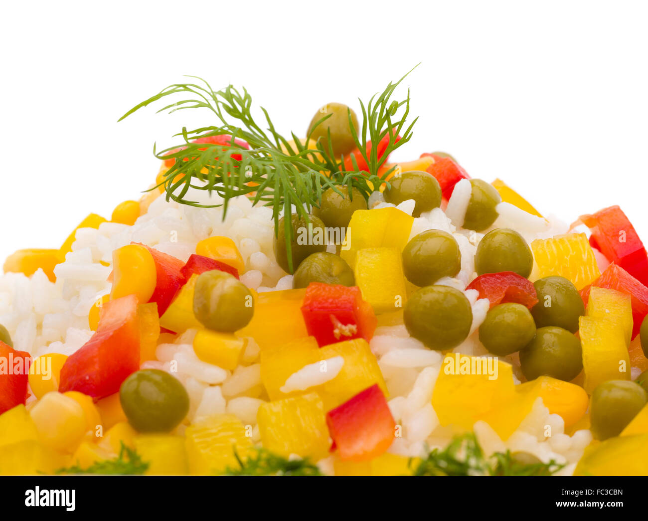 Rice and vegetables on white background Stock Photo - Alamy