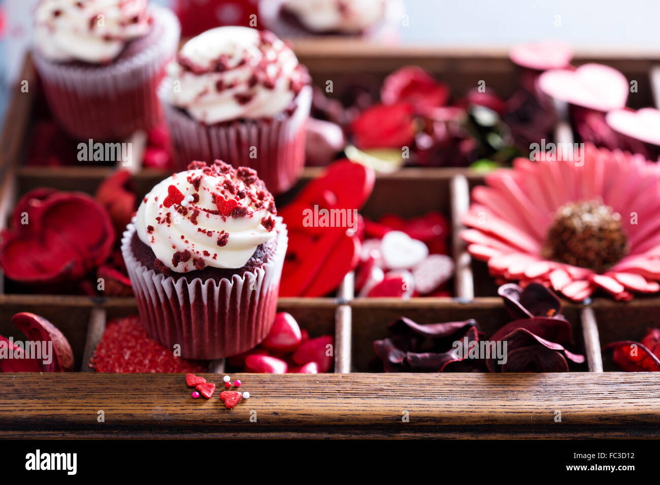 Red velvet cupcakes with decorations for Valentines day Stock Photo - Alamy
