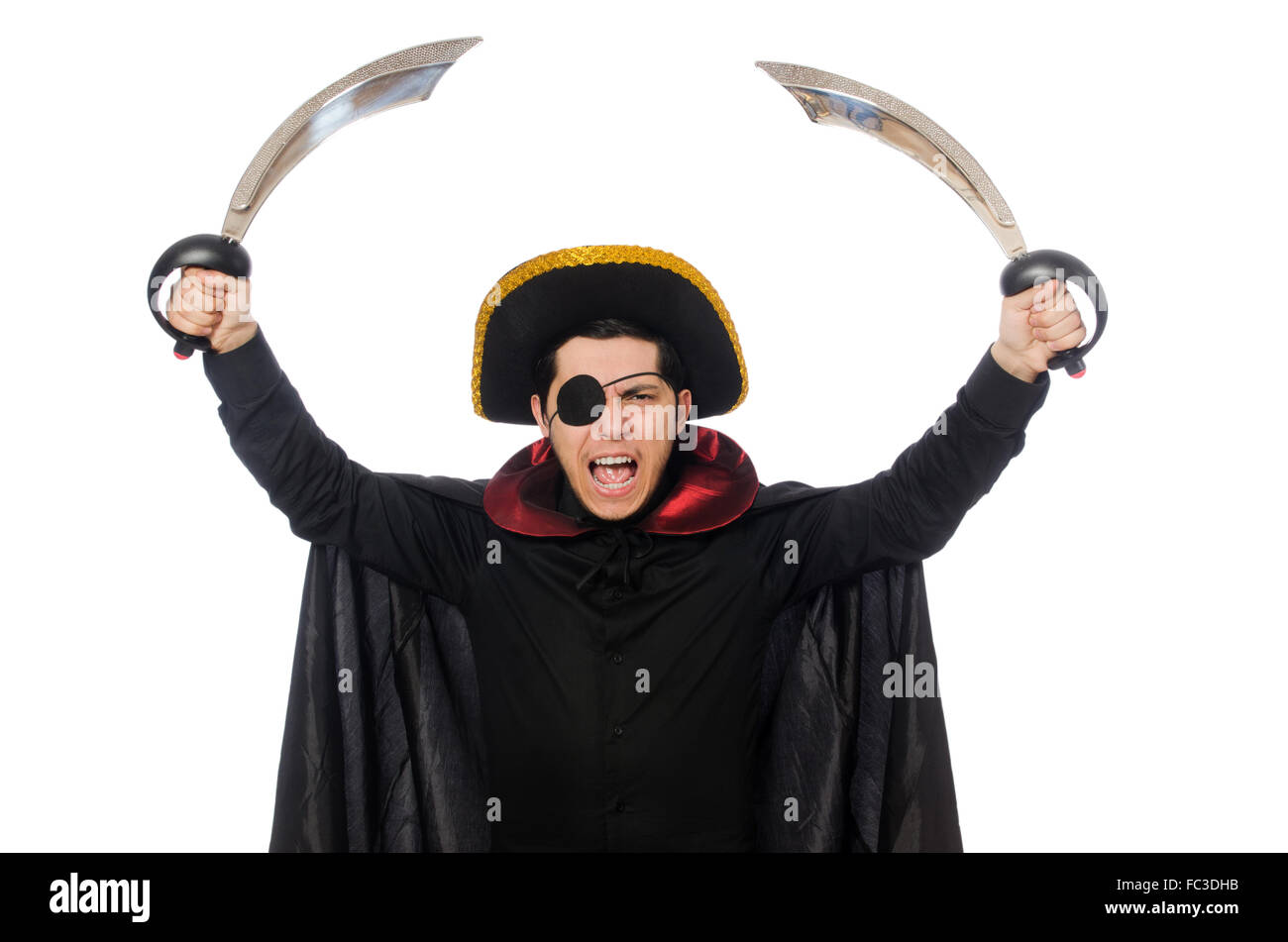 One eyed pirate with sword isolated on white Stock Photo - Alamy