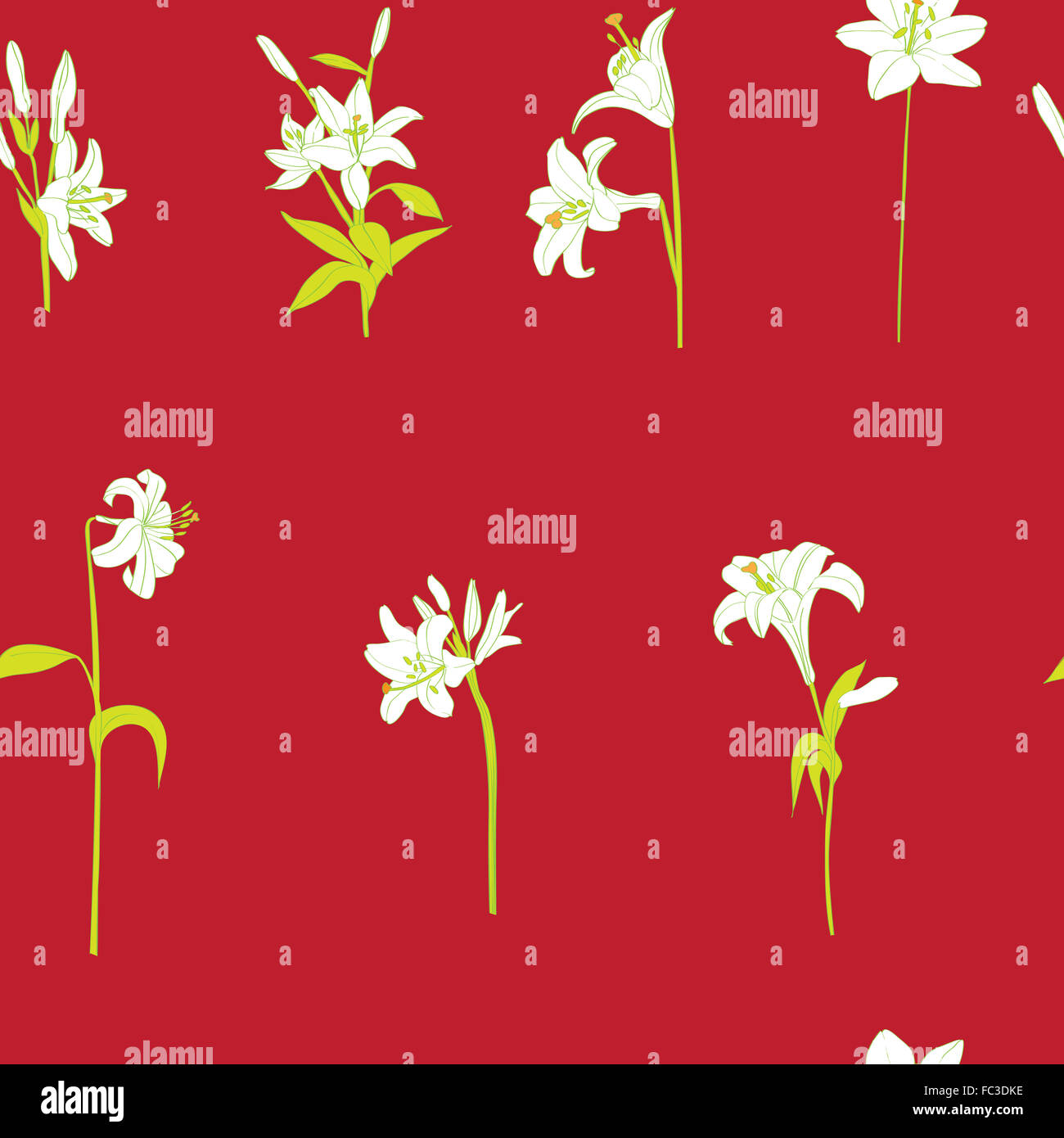 lilies sparse pattern on red Stock Photo - Alamy