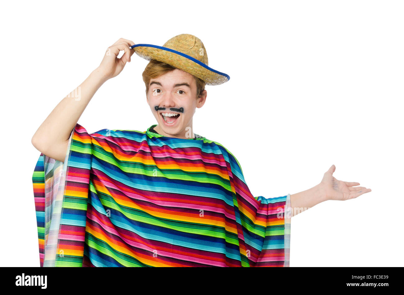 Funny young mexican with false moustache isolated on white Stock Photo ...