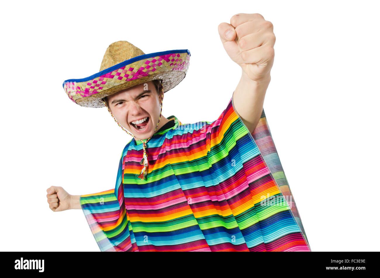 Funny young mexican with false moustache isolated on white Stock Photo ...