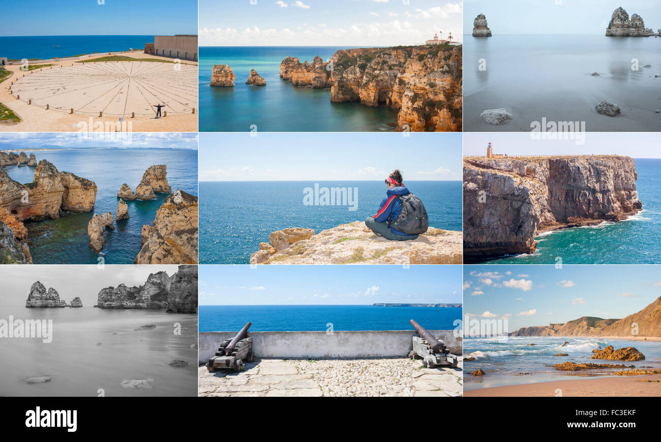 Collage of different landmarks of the Coast in Algarve, Portugal Stock ...