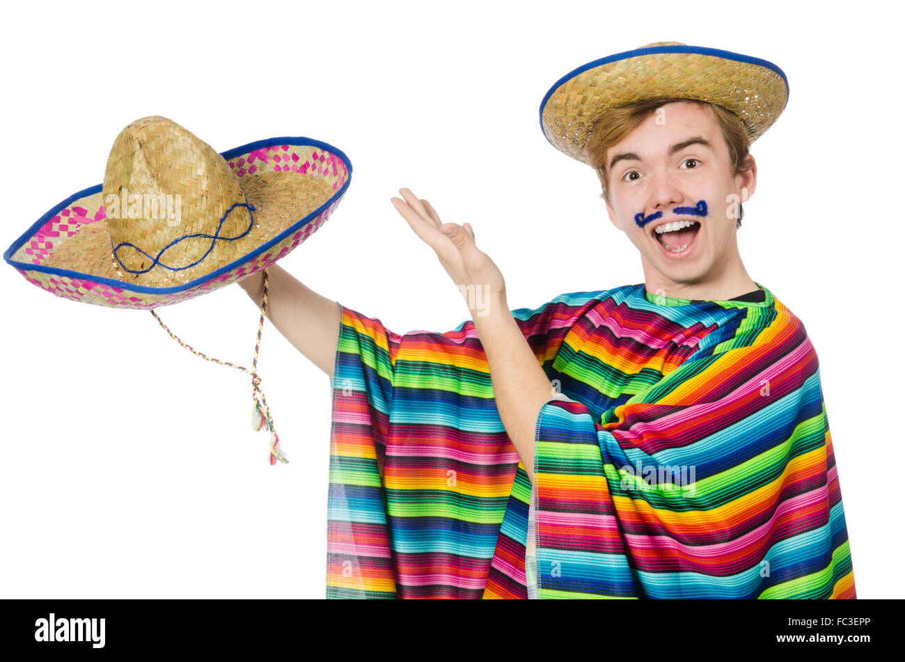 Funny young mexican with false moustache isolated on white Stock Photo ...