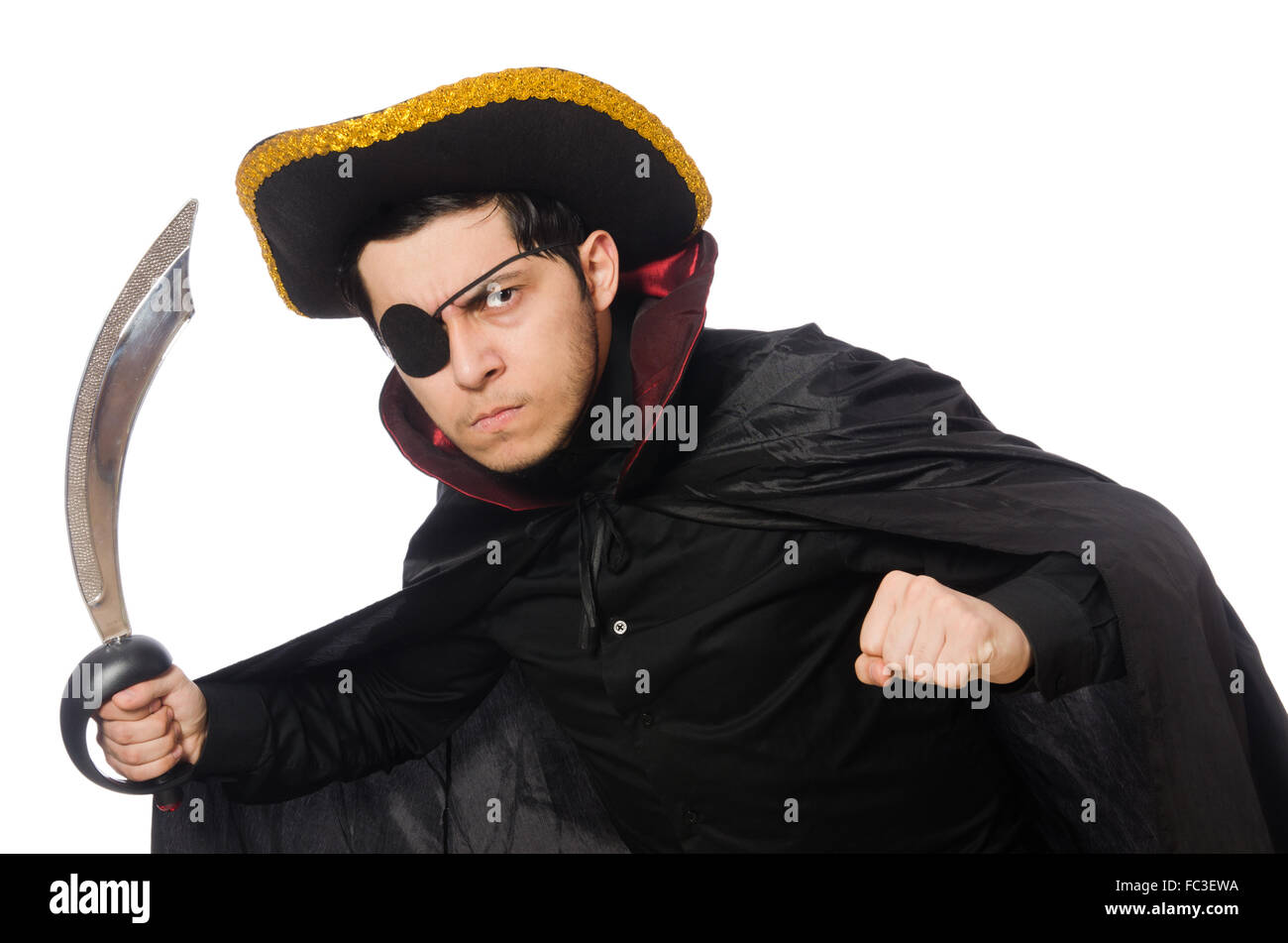 One eyed pirate with sword isolated on white Stock Photo - Alamy