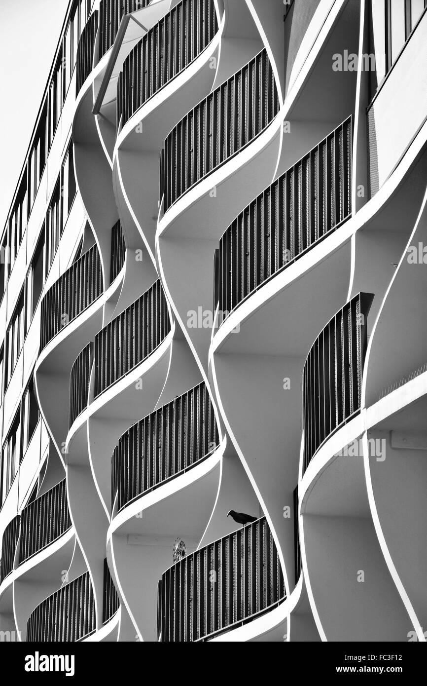 Residential apartment building balconies Black and White Stock Photos ...