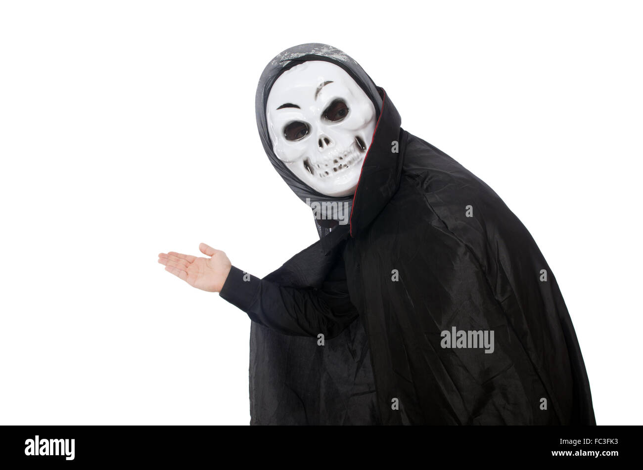 Man in horror costume with mask isolated on white Stock Photo - Alamy