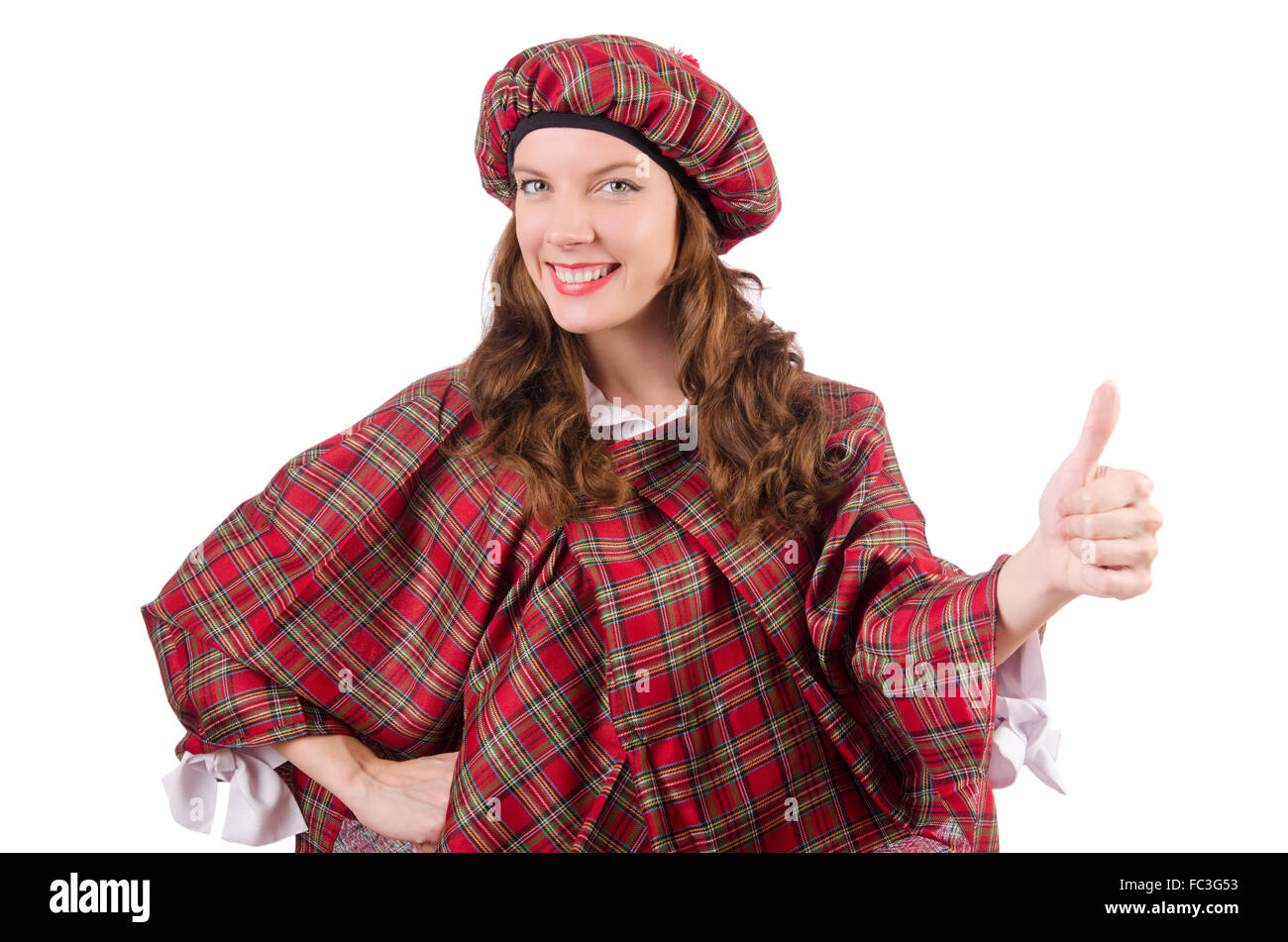 Pretty girl in plaid red clothing isolated on white Stock Photo - Alamy