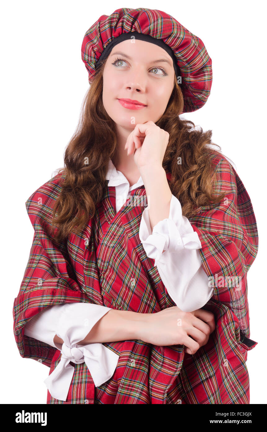 Pretty girl in plaid red clothing isolated on white Stock Photo - Alamy