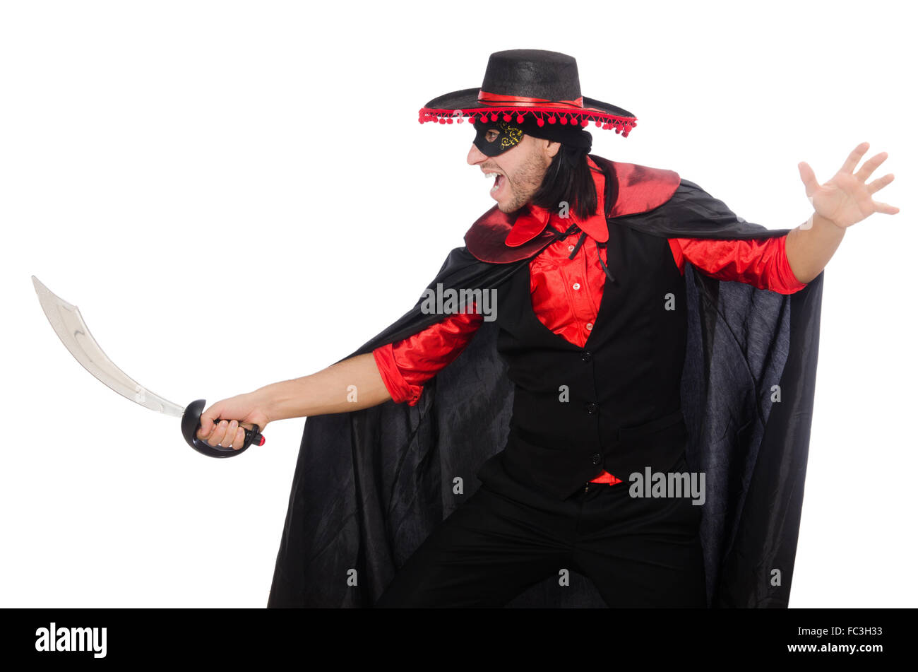 Young man in carnival coat with sword isolated on hi-res stock ...