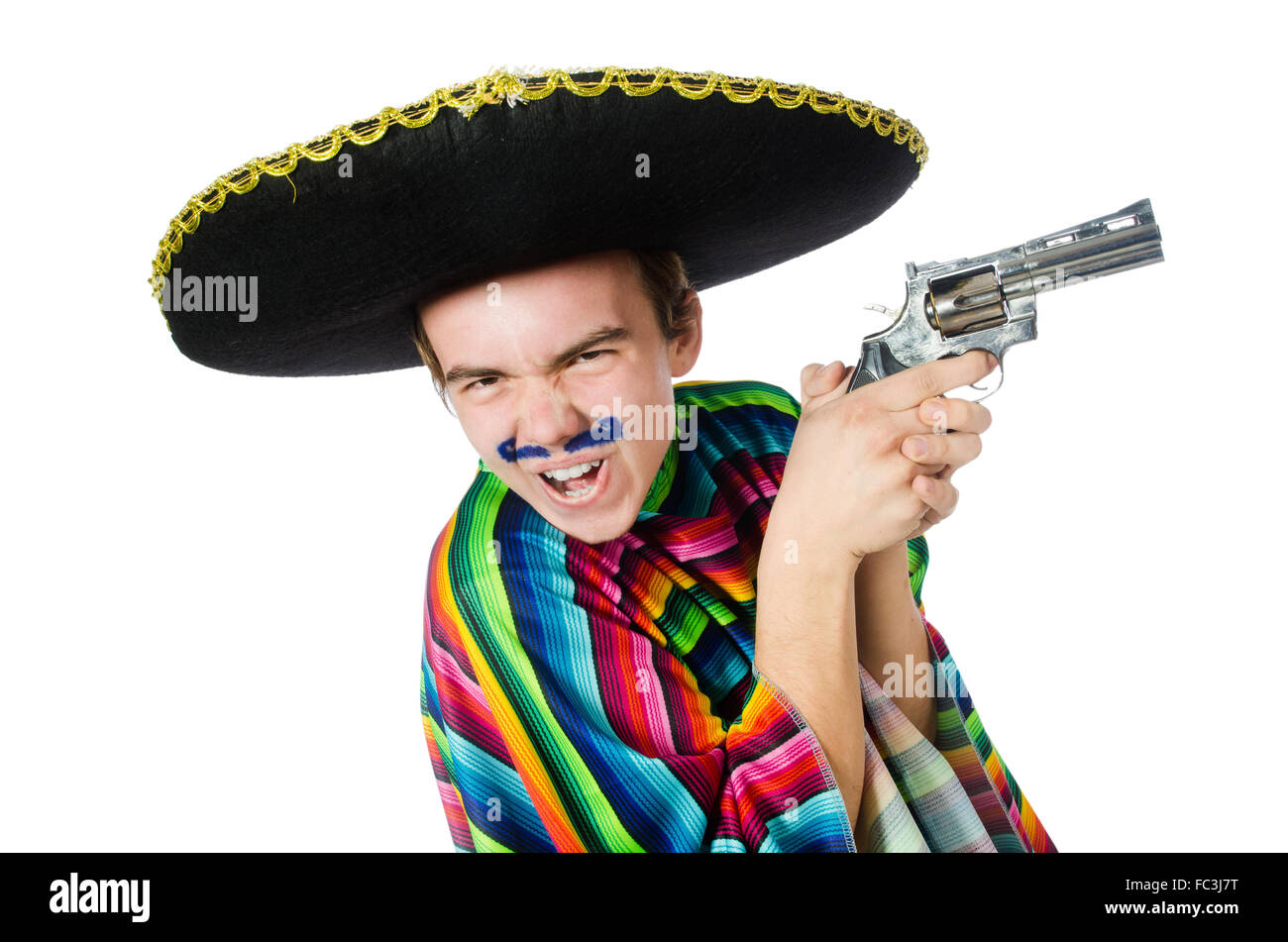 Funny young mexican with gun isolated on white Stock Photo - Alamy
