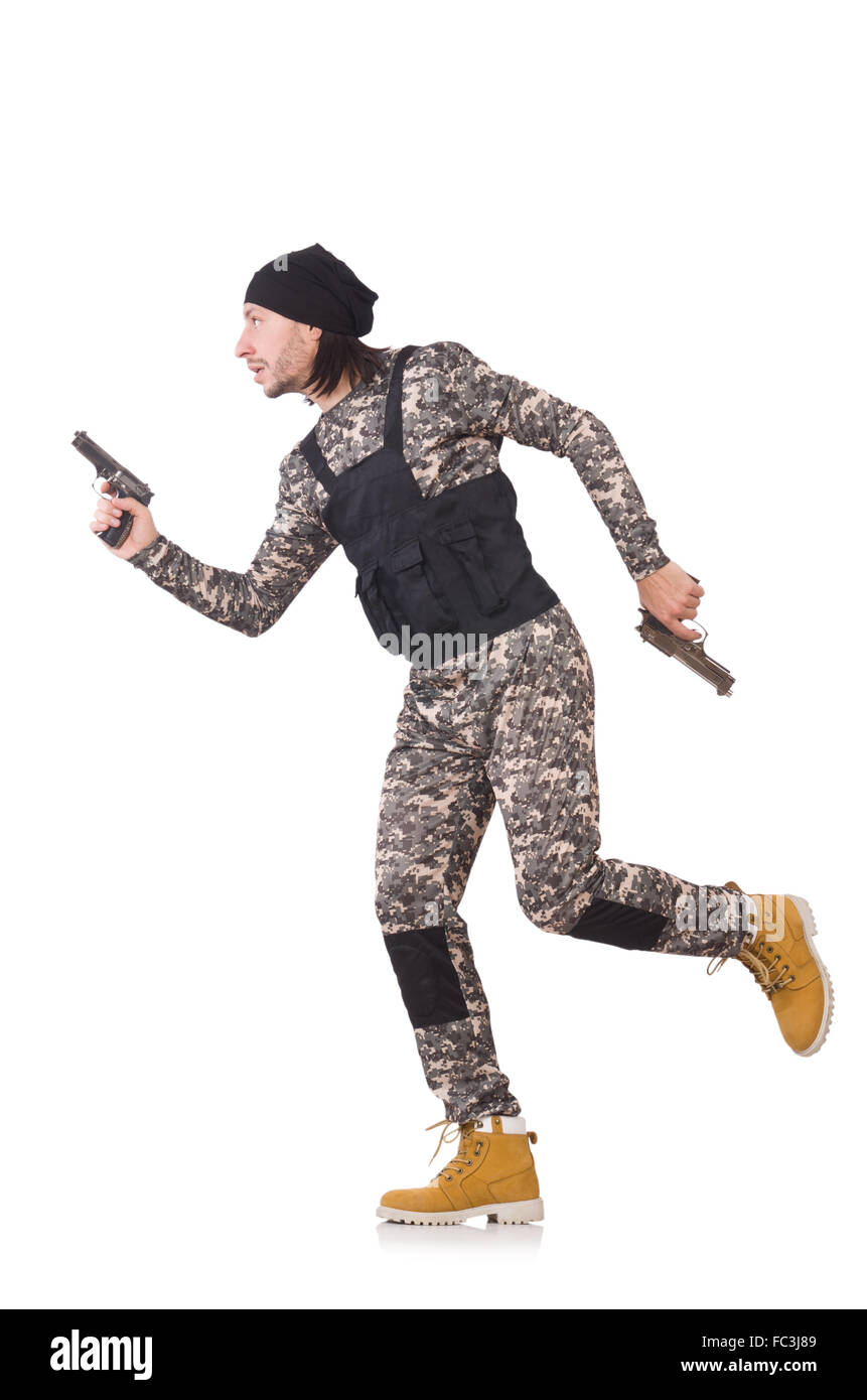 Soldier camouflage gun uniform running military hi-res stock ...