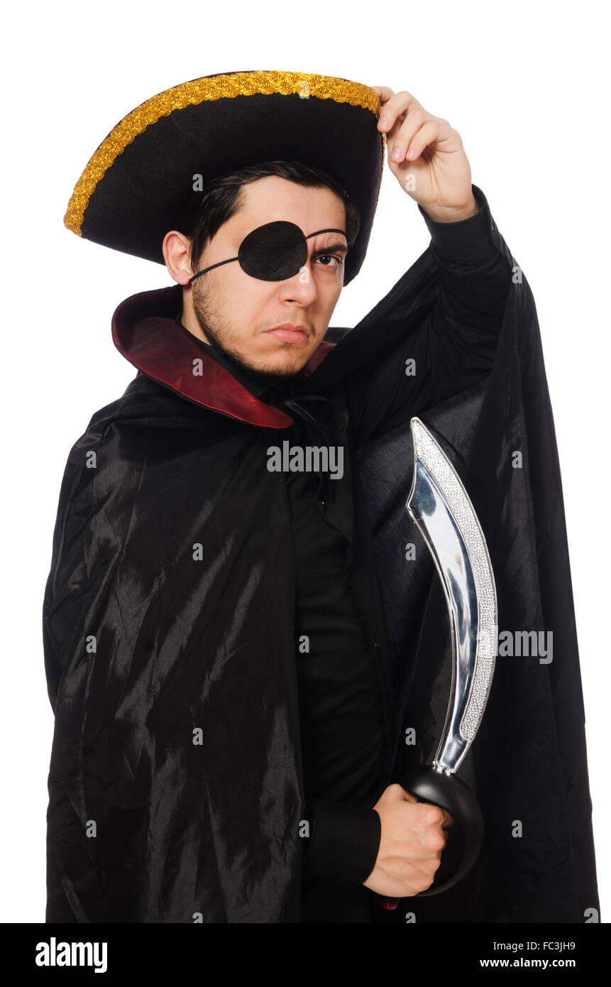 One eyed pirate with sword isolated on white Stock Photo - Alamy