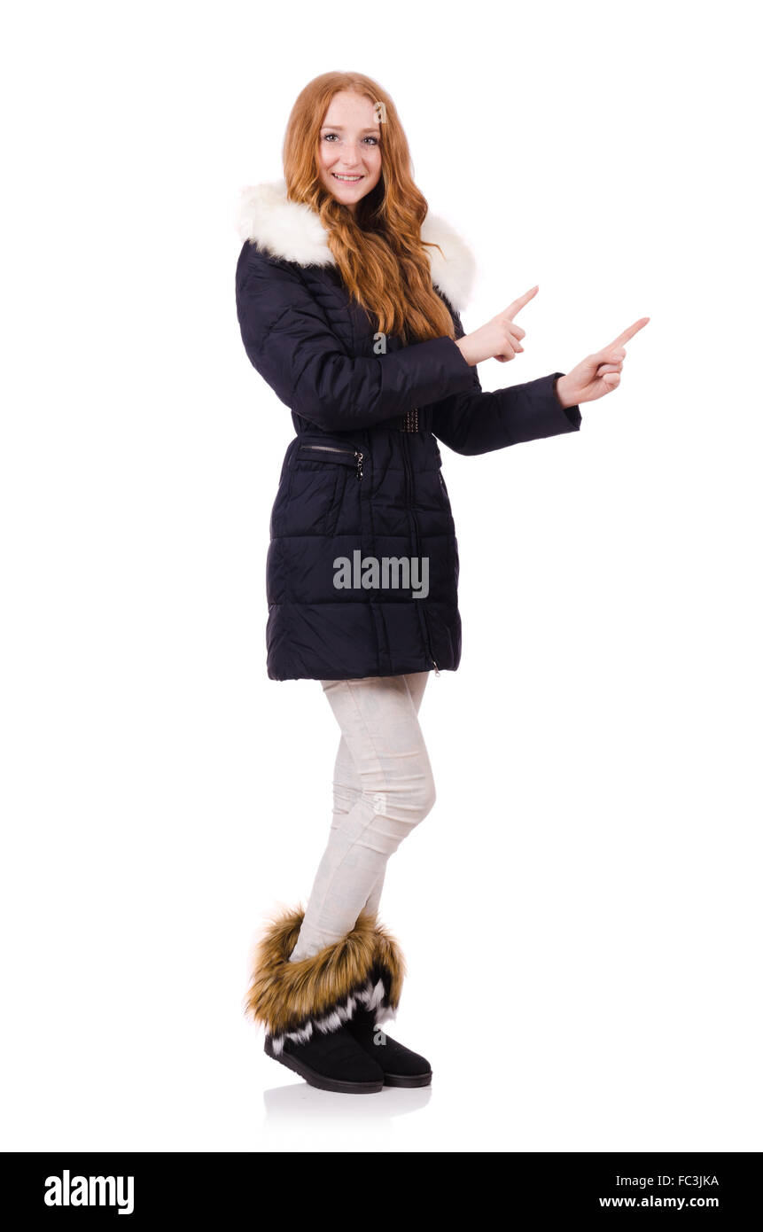 Pretty girl in warm clothes isolated on white Stock Photo - Alamy