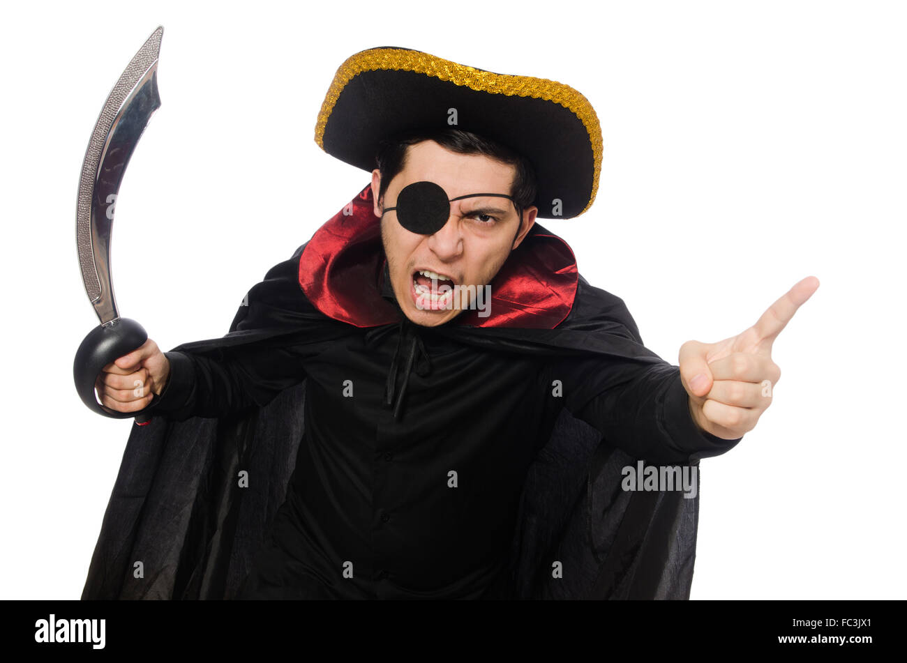 One eyed pirate with sword isolated on white Stock Photo - Alamy