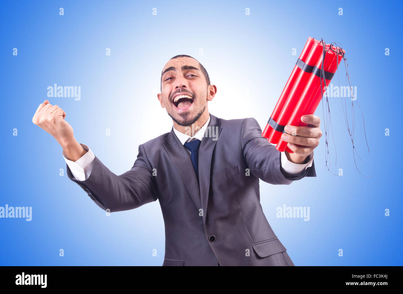 Businessman with dynamite isolated on white Stock Photo - Alamy
