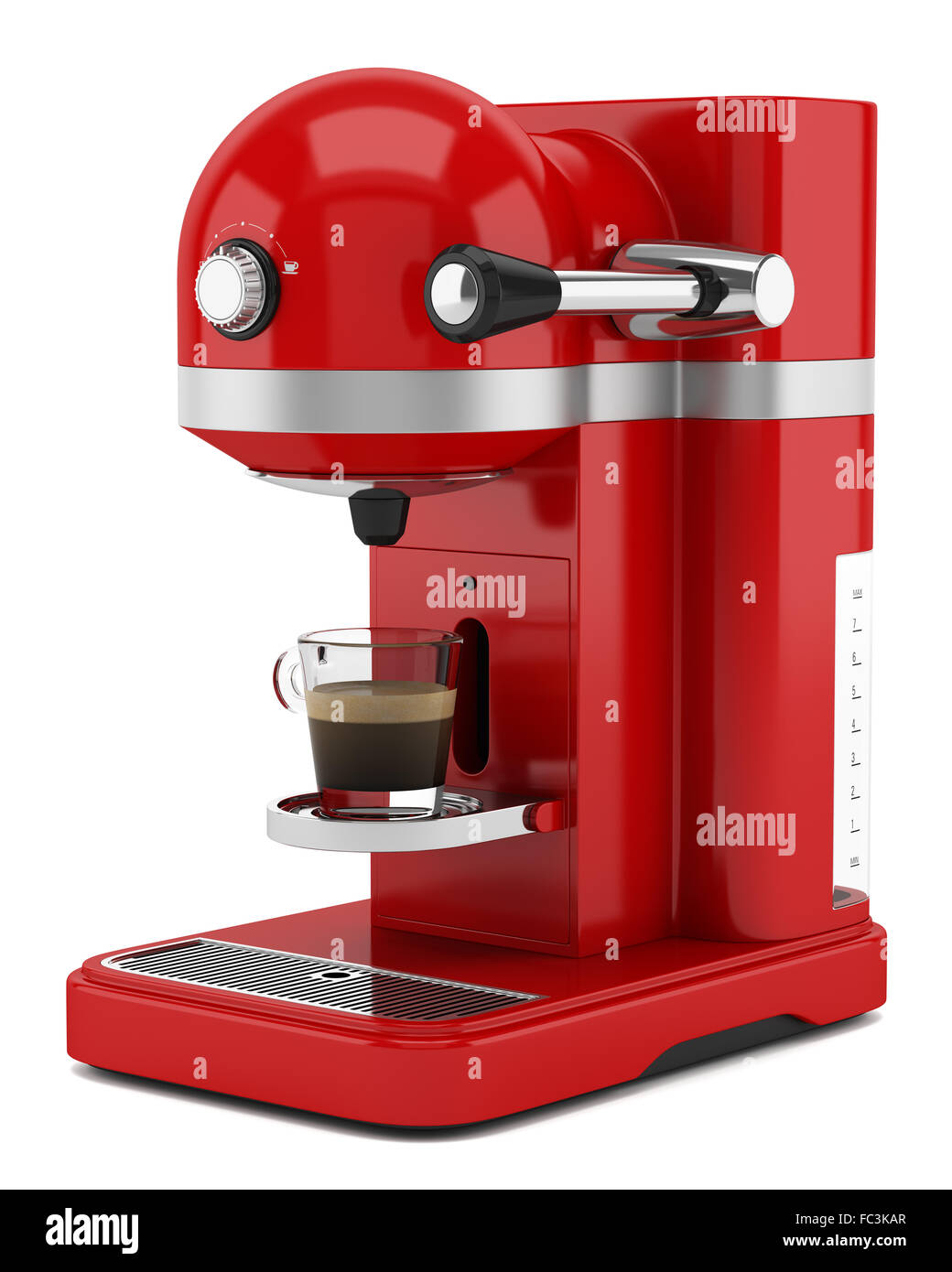 red coffee machine isolated on white background Stock Photo - Alamy