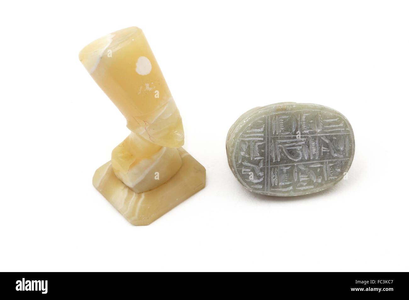 Alabaster Bust Of The Egyptian Queen Nefertiti And Soapstone Scareb ...