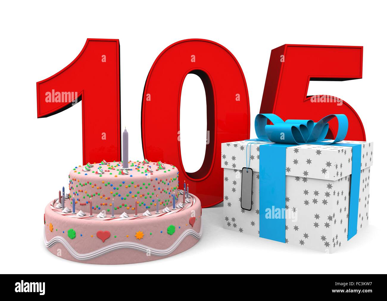 Happy Birthday mit Geschenk und Kuchen Stock Photo - Alamy