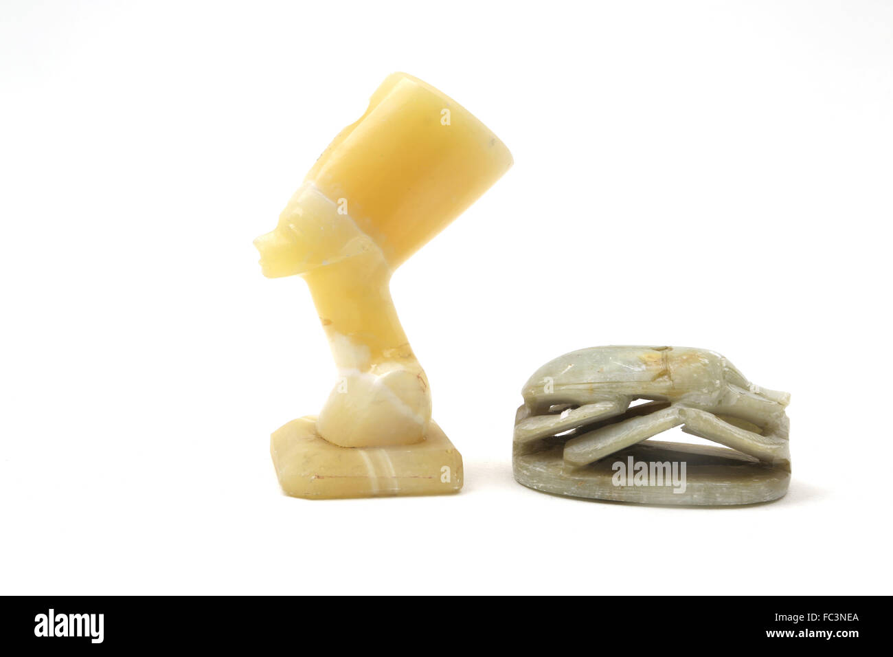 Alabaster Bust Of The Egyptian Queen Nefertiti And Soapstone Scareb ...