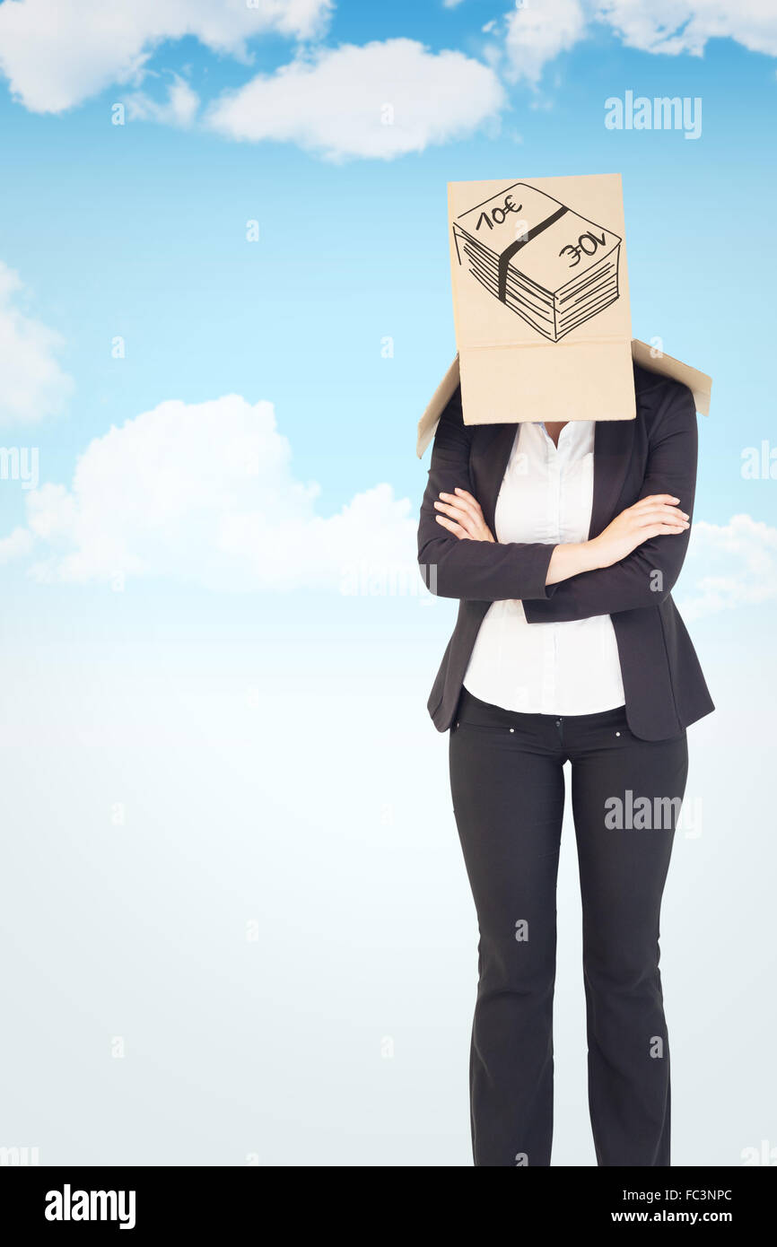 Composite image of businesswoman with box over head Stock Photo - Alamy