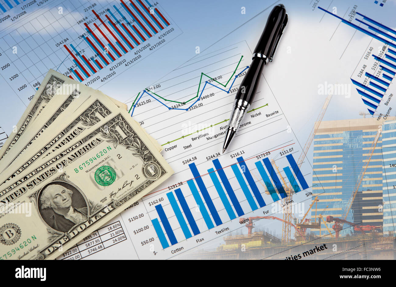 Collage of financial and business charts and graphs Stock Photo - Alamy