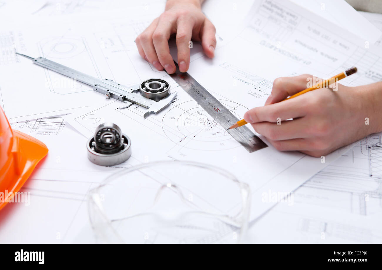 construction drafts and tools on the table Stock Photo - Alamy