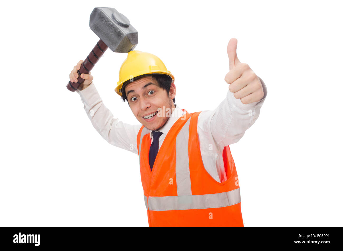 Construction worker with hammer isolated on white Stock Photo - Alamy