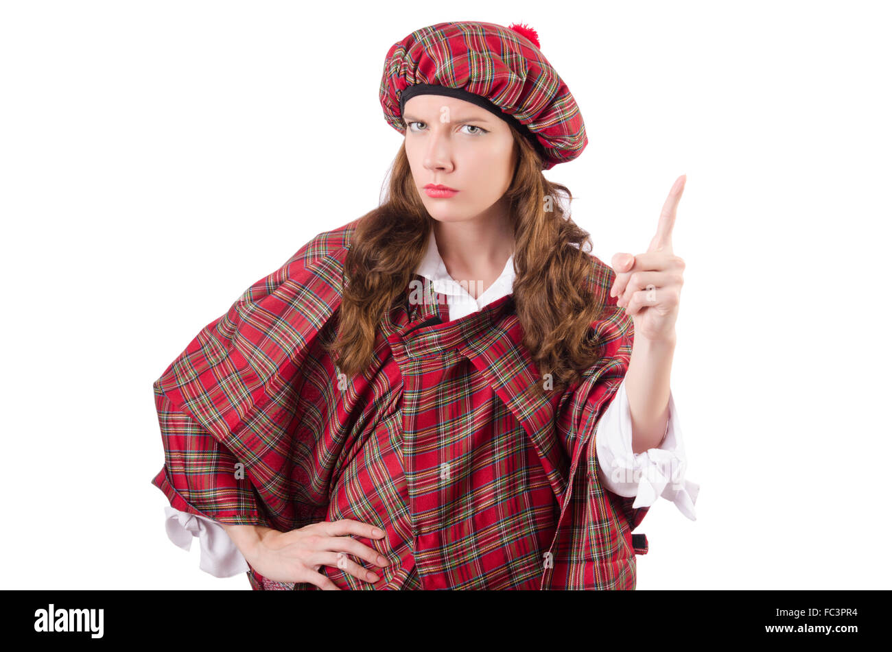 Pretty girl in plaid red clothing isolated on white Stock Photo - Alamy
