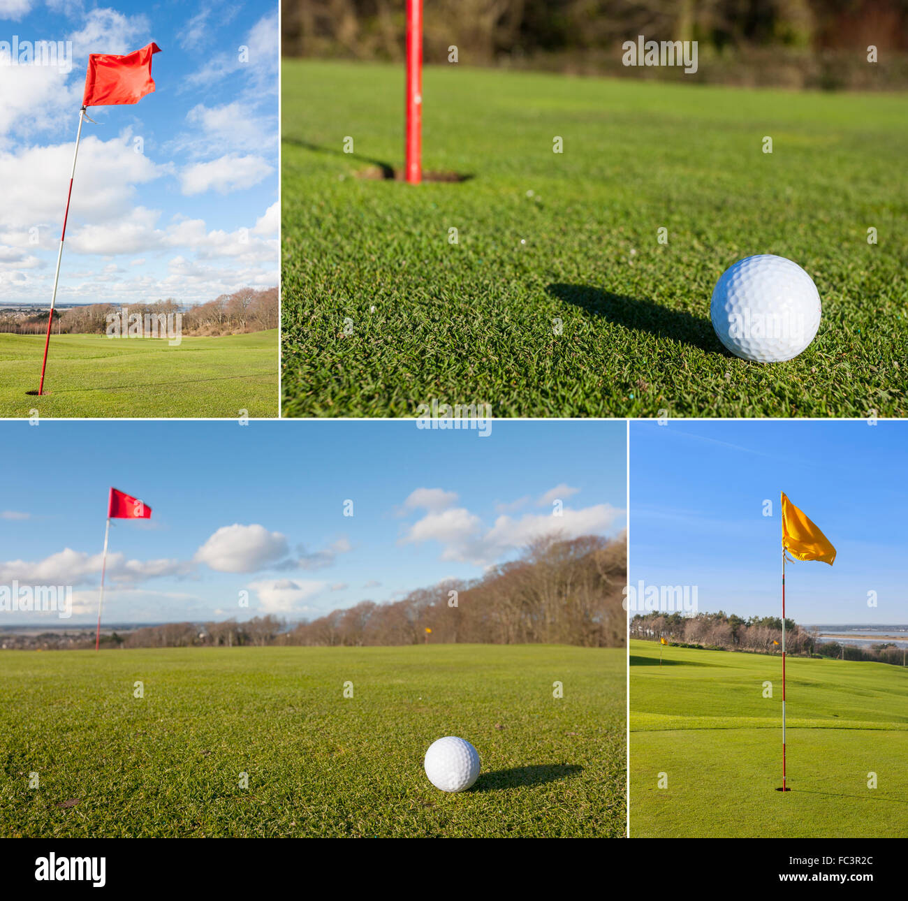 Collage of different golf picture in a sunny day Stock Photo - Alamy