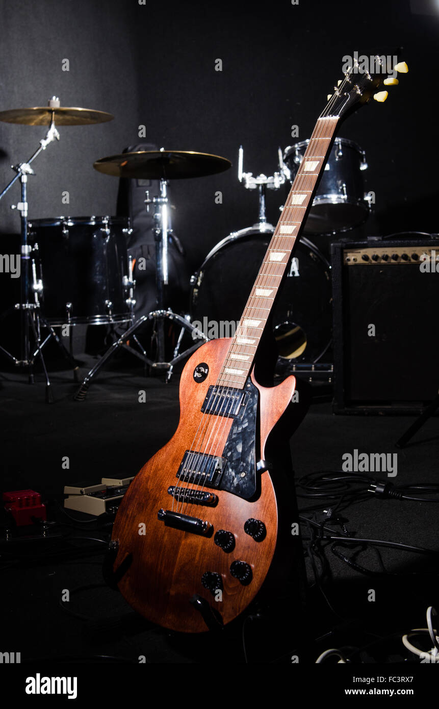 Set of musical instruments in club Stock Photo - Alamy