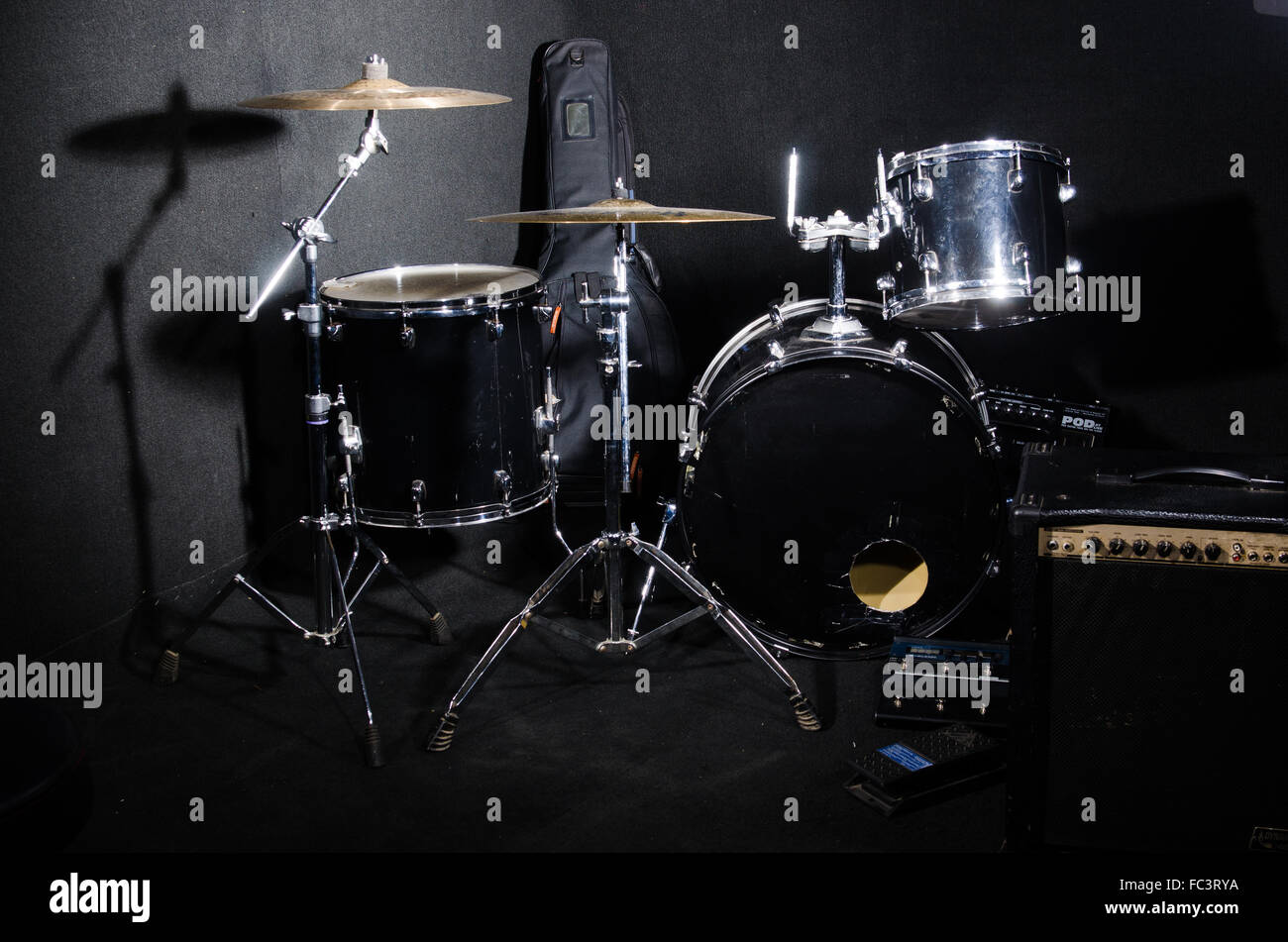 Set of musical instruments in club Stock Photo - Alamy
