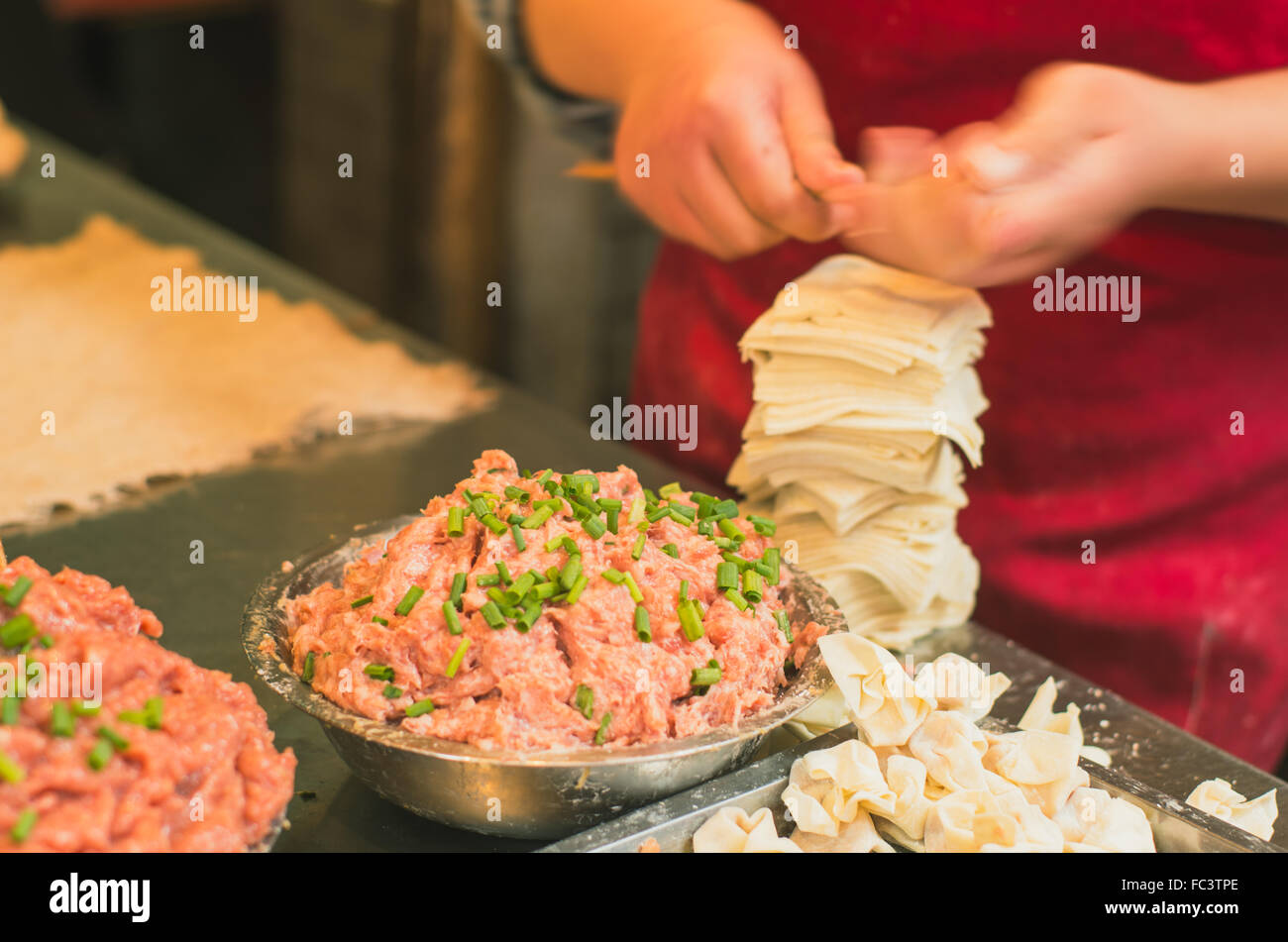 making of chinese dumplings Stock Photo - Alamy