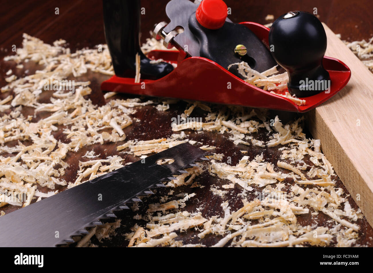 Wood shavings and various construction tools Stock Photo - Alamy