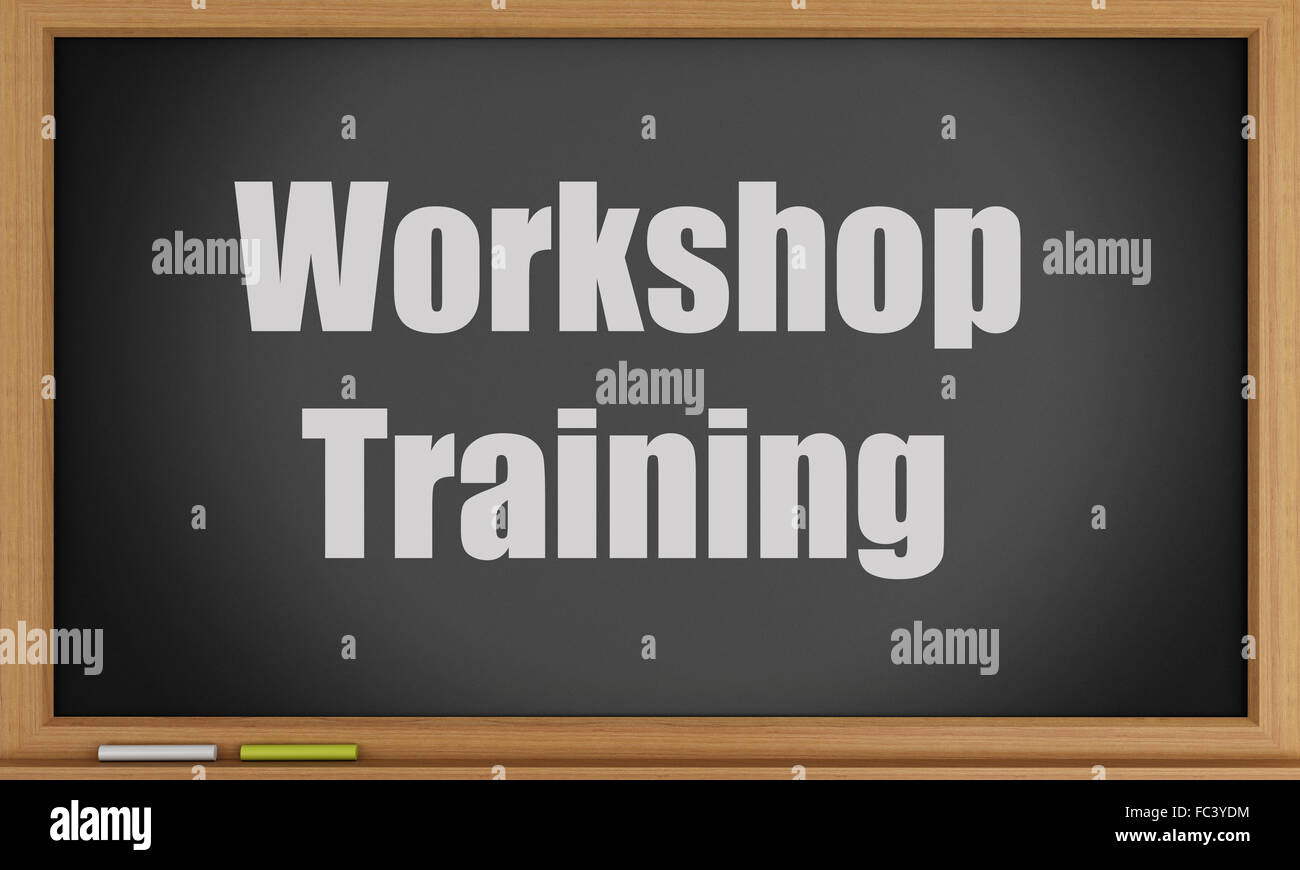 3d Workshop Training text on blackboard Stock Photo - Alamy