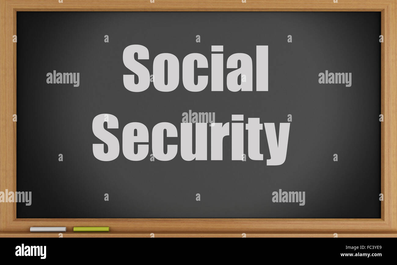 3d Social Security text on blackboard Stock Photo - Alamy