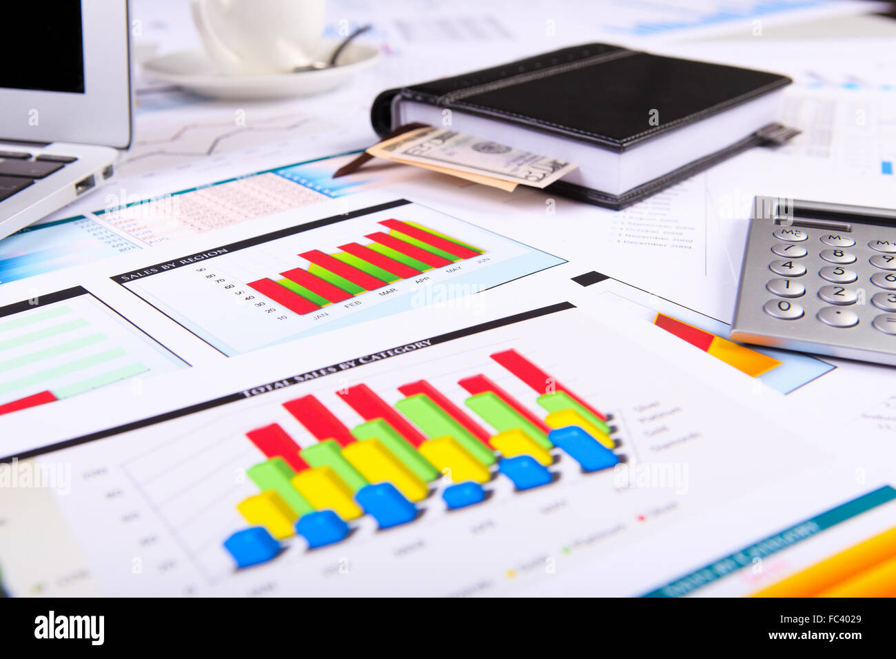 Graphs, charts, business table. The workplace of business people Stock ...