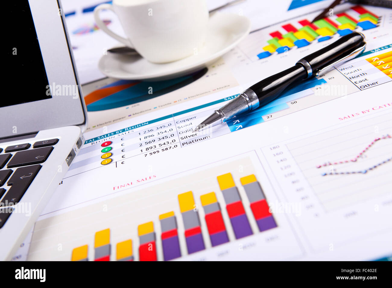 Graphs, charts, business table. The workplace of business people Stock ...