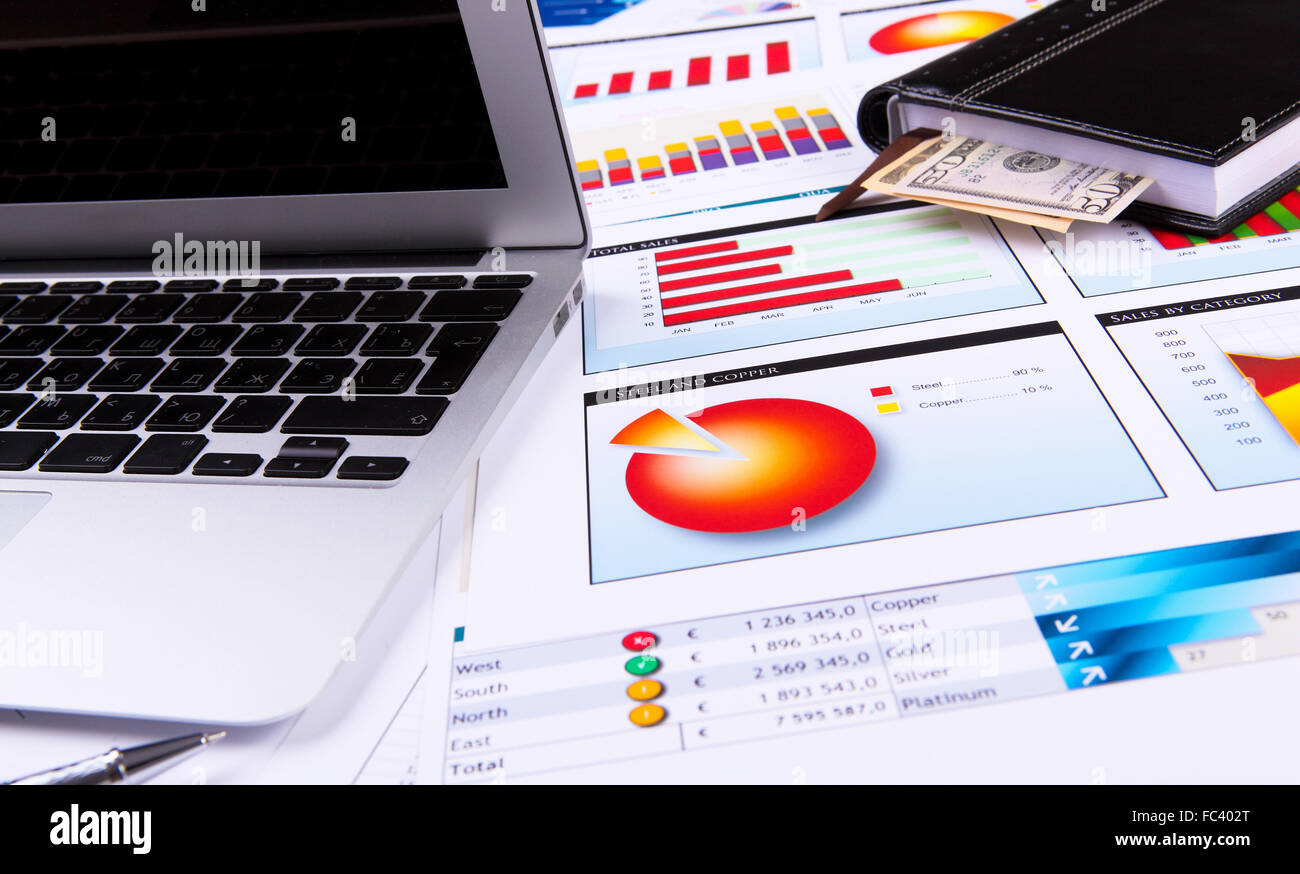 Graphs, charts, business table. The workplace of business people Stock ...