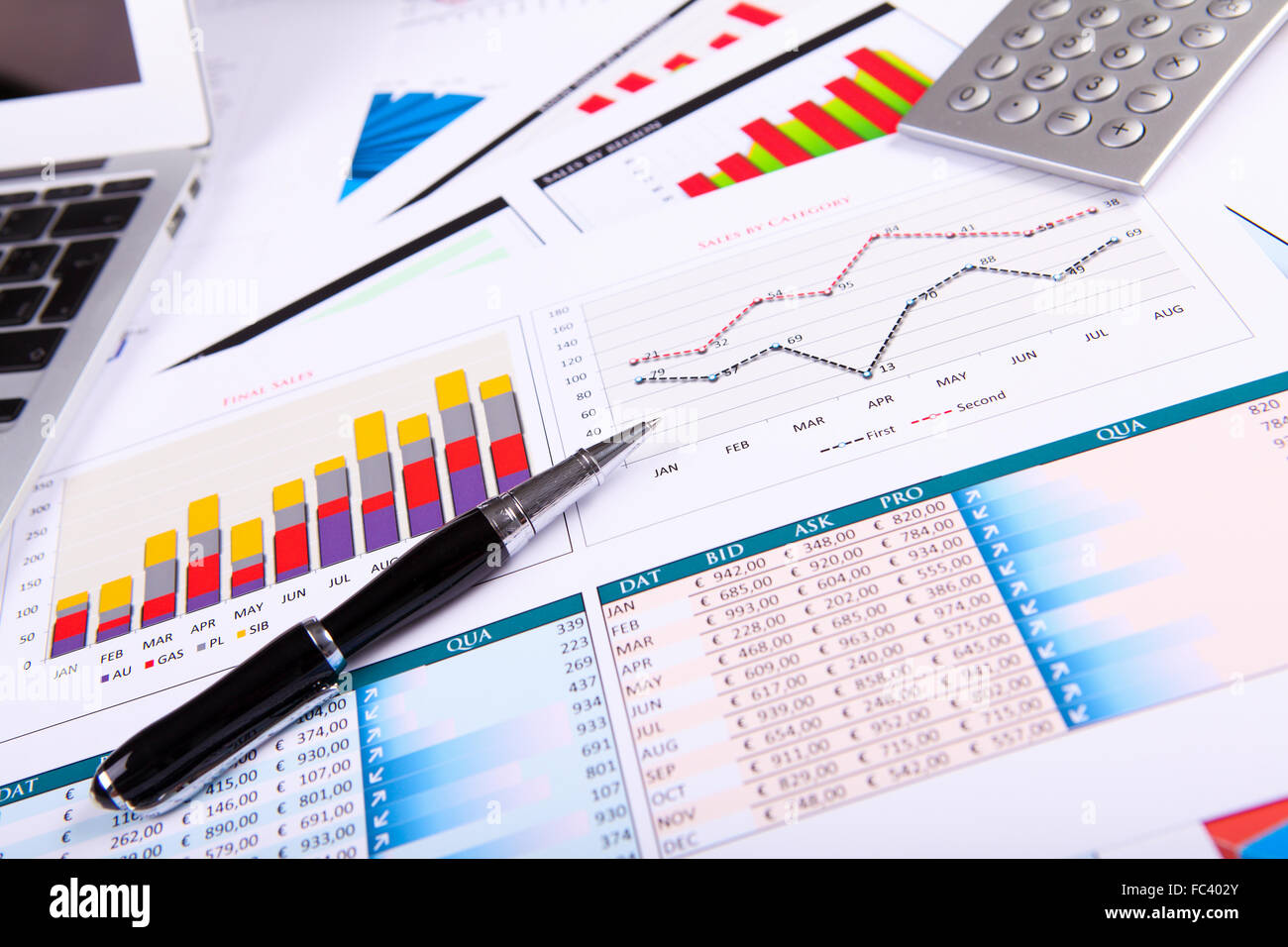 Graphs, charts, business table. The workplace of business people Stock ...
