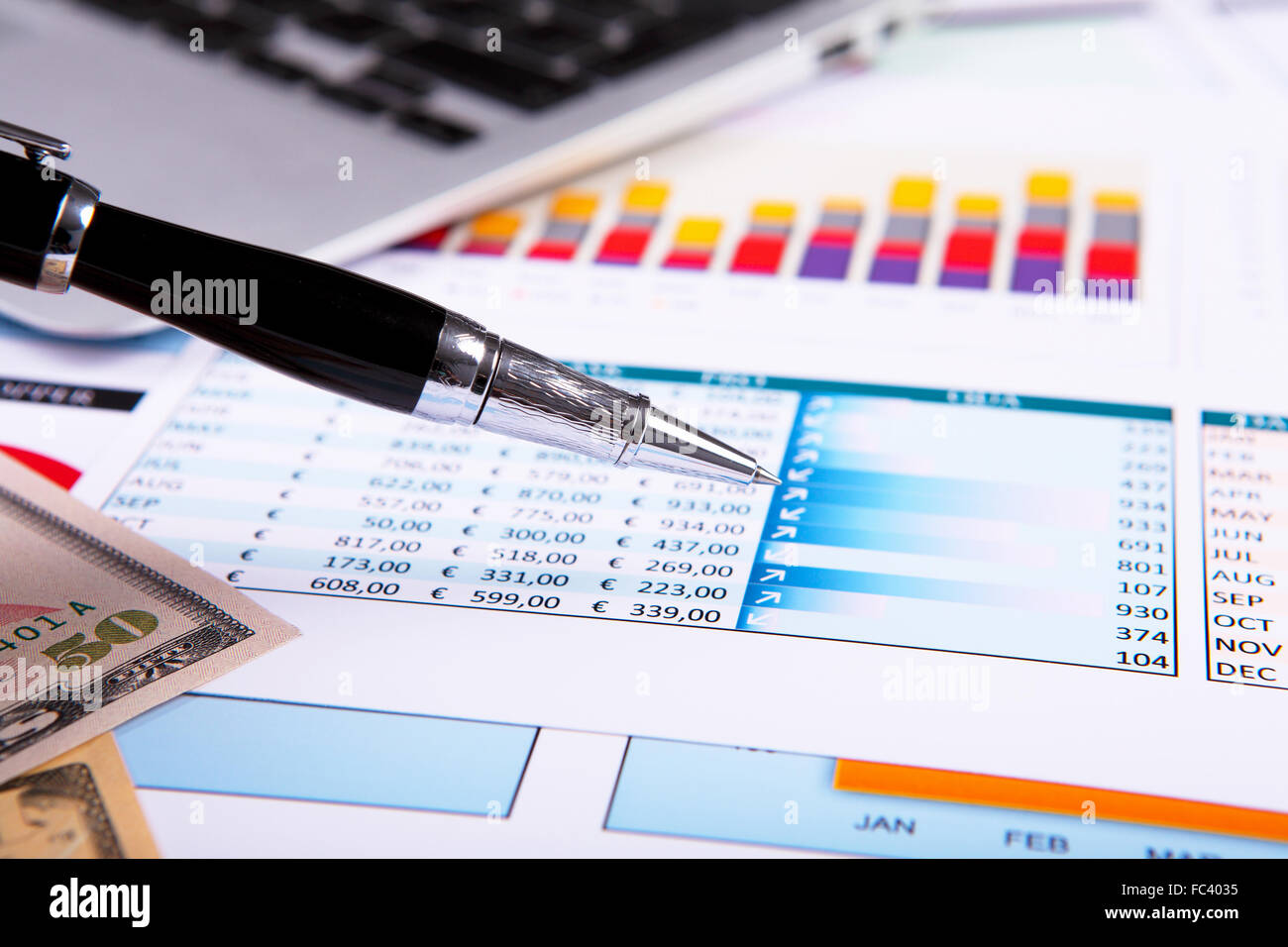 Graphs, charts, business table. The workplace of business people Stock ...