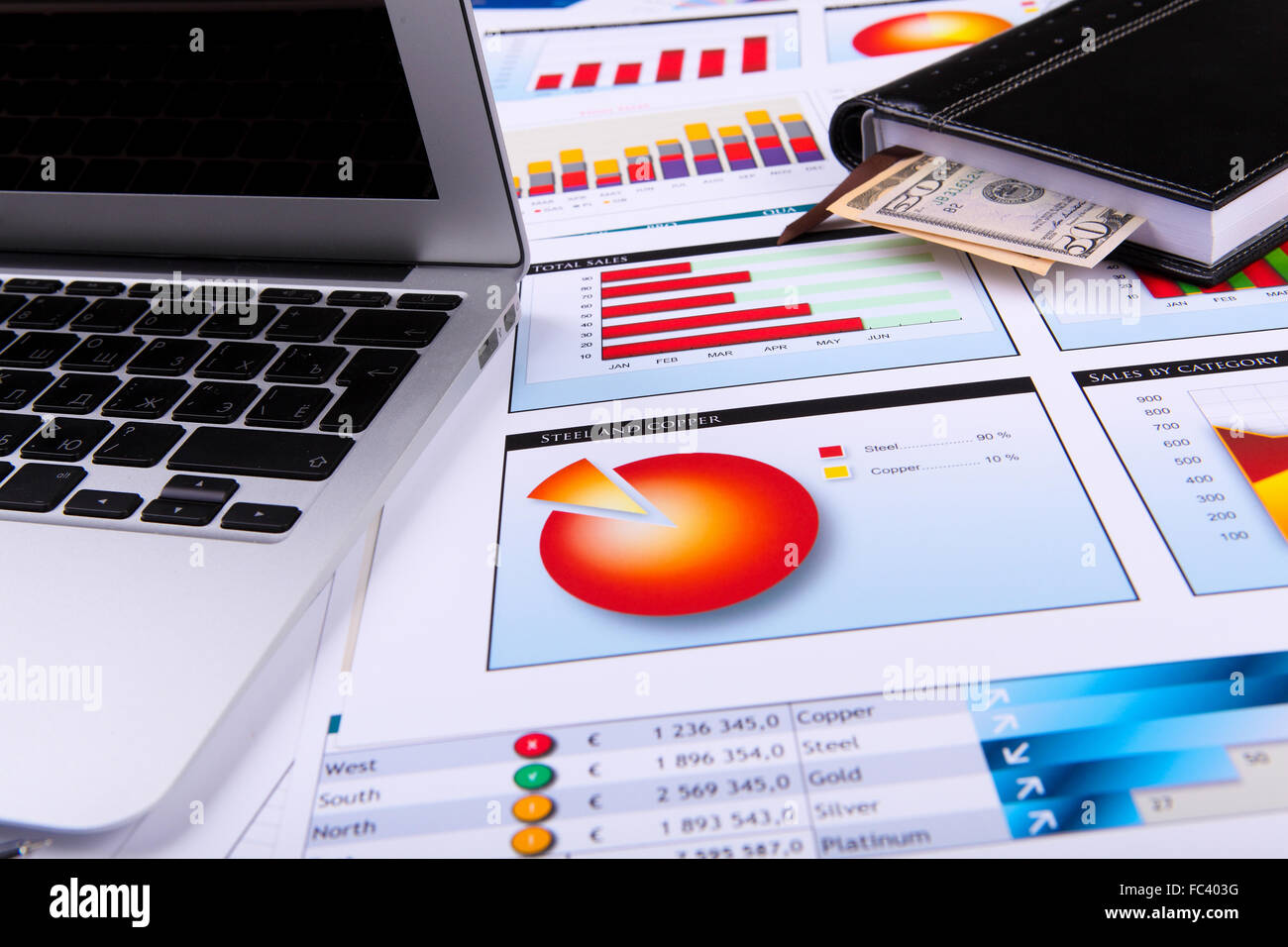 Graphs, charts, business table. The workplace of business people Stock ...