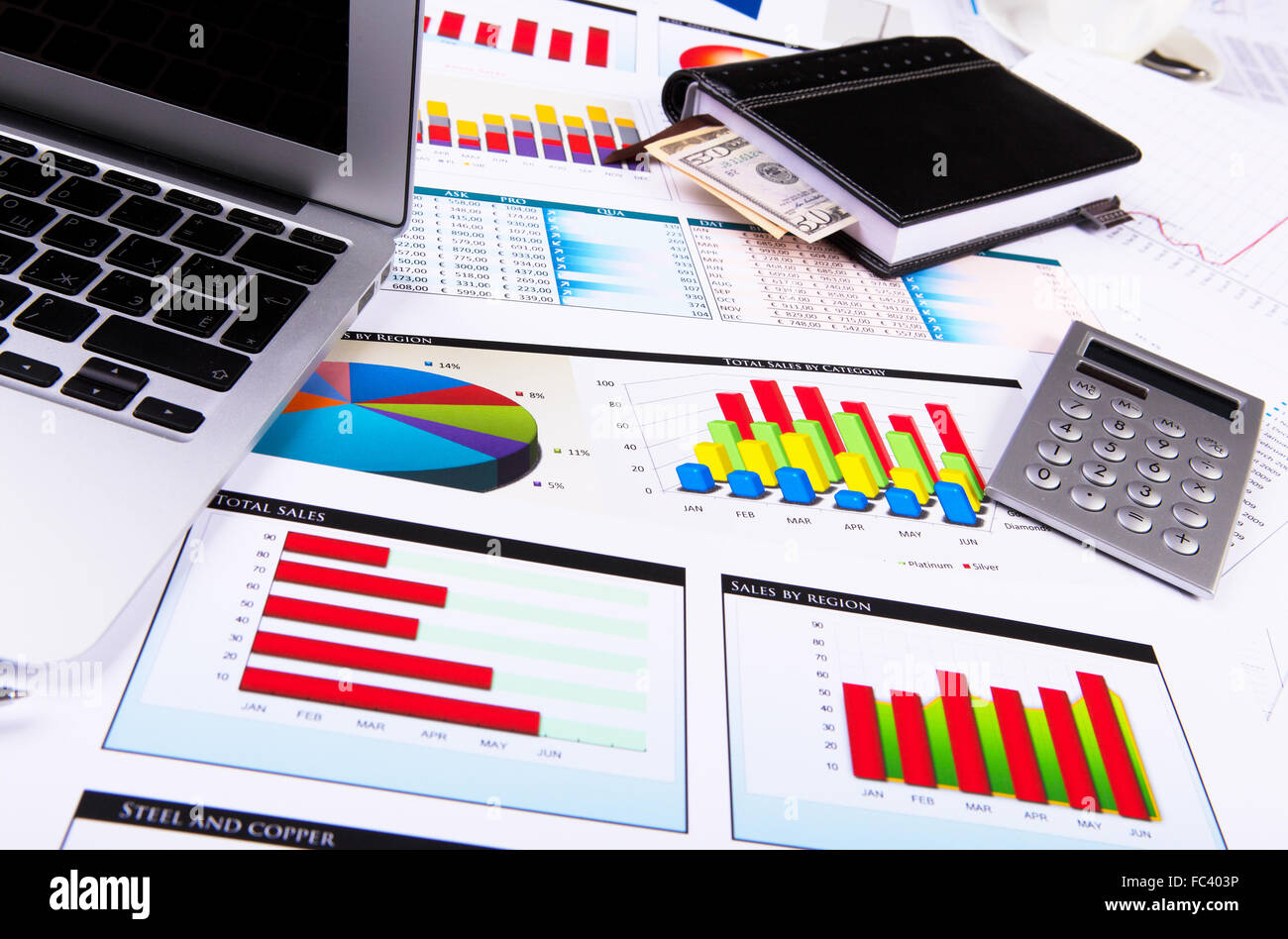 Graphs, charts, business table. The workplace of business people Stock ...