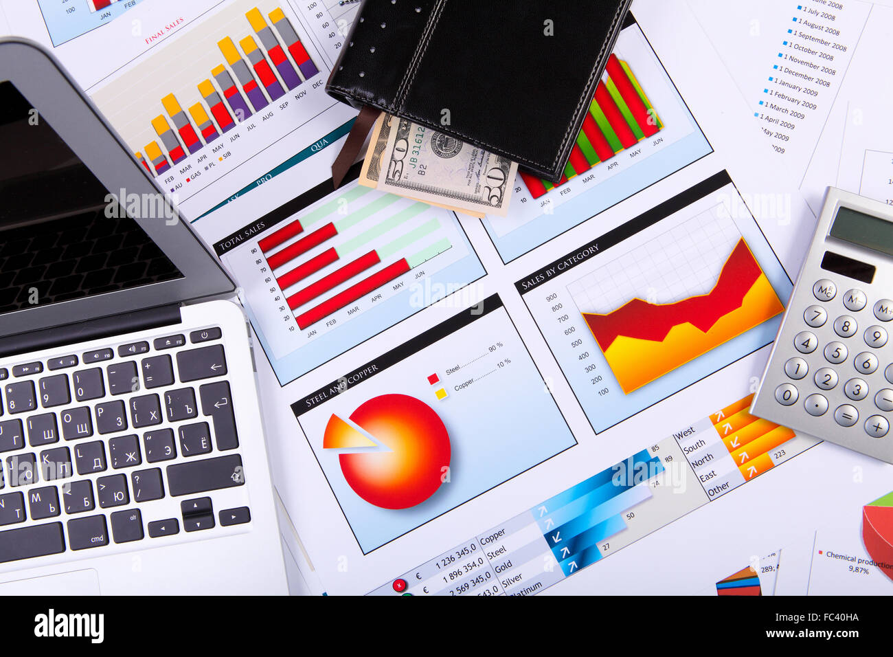 Graphs, charts, business table. The workplace of business people Stock ...