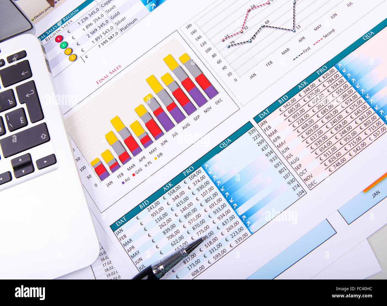 Graphs, charts, business table. The workplace of business people Stock ...
