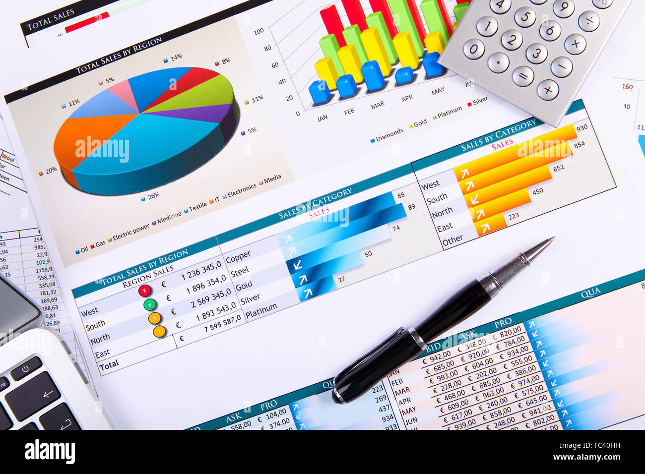 Graphs, charts, business table. The workplace of business people Stock ...