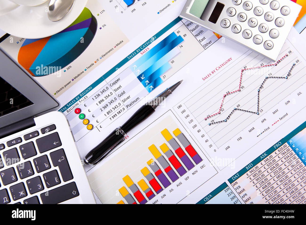 Graphs, charts, business table. The workplace of business people Stock ...