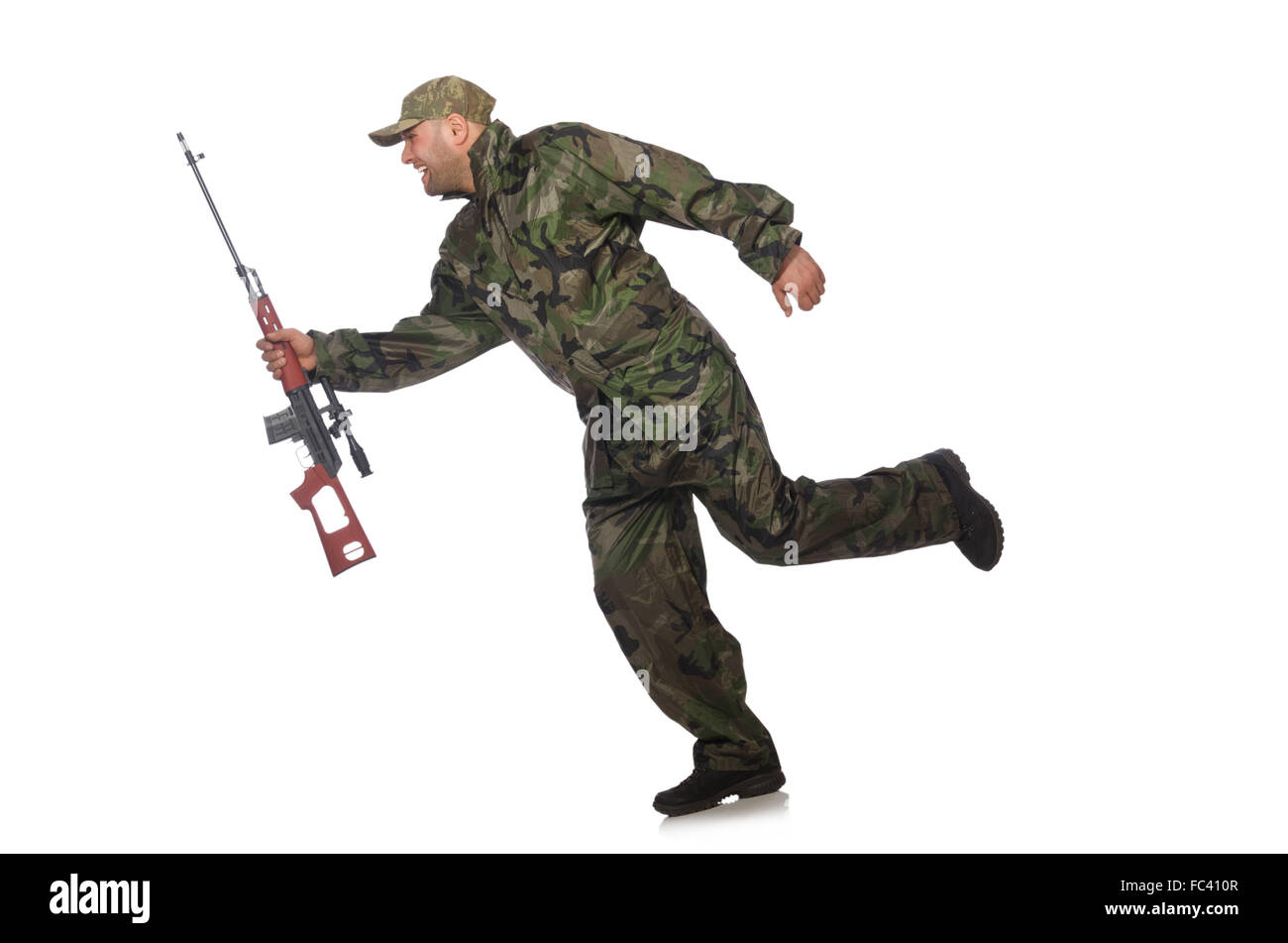 Running soldier with a handgun isolated on white Stock Photo - Alamy