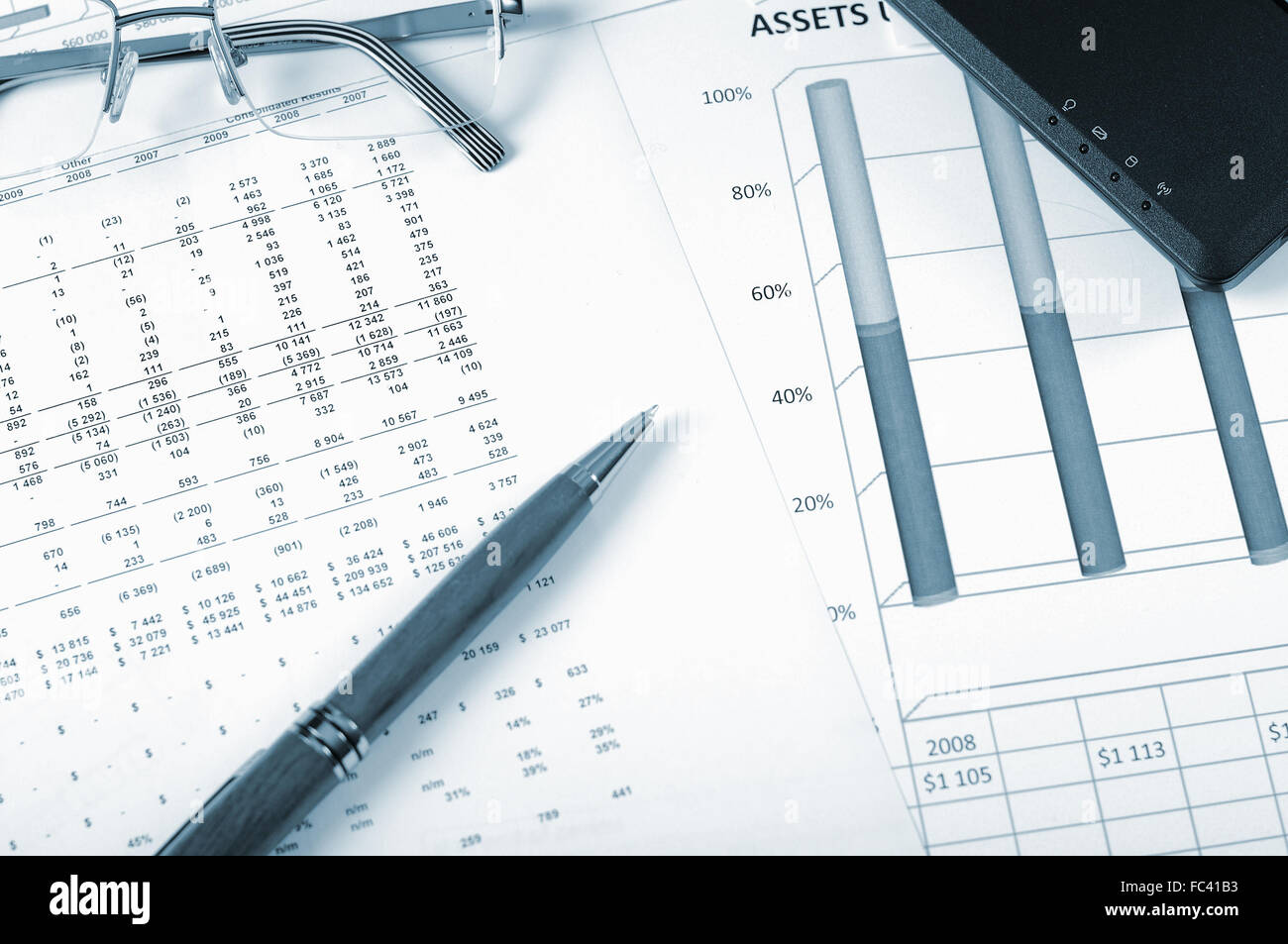 Charts, diagrams, tables. Workplace for the business person Stock Photo ...